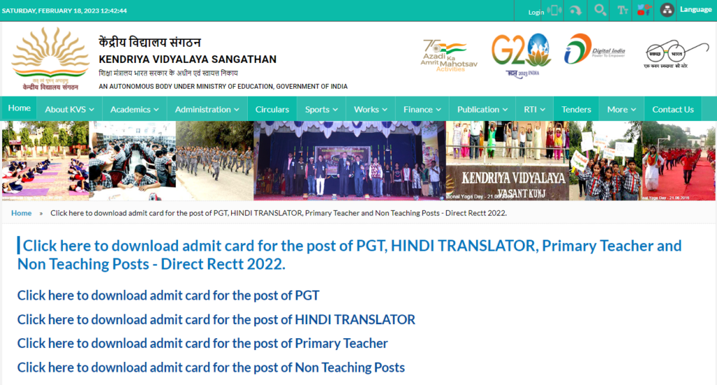 KVS Admit Card 2023 Out For TGT PGT PRT Posts