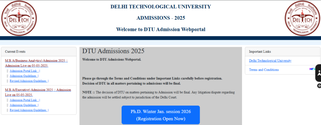 DTU PhD Admission 2025-26 For Jan Session, Check Details Here