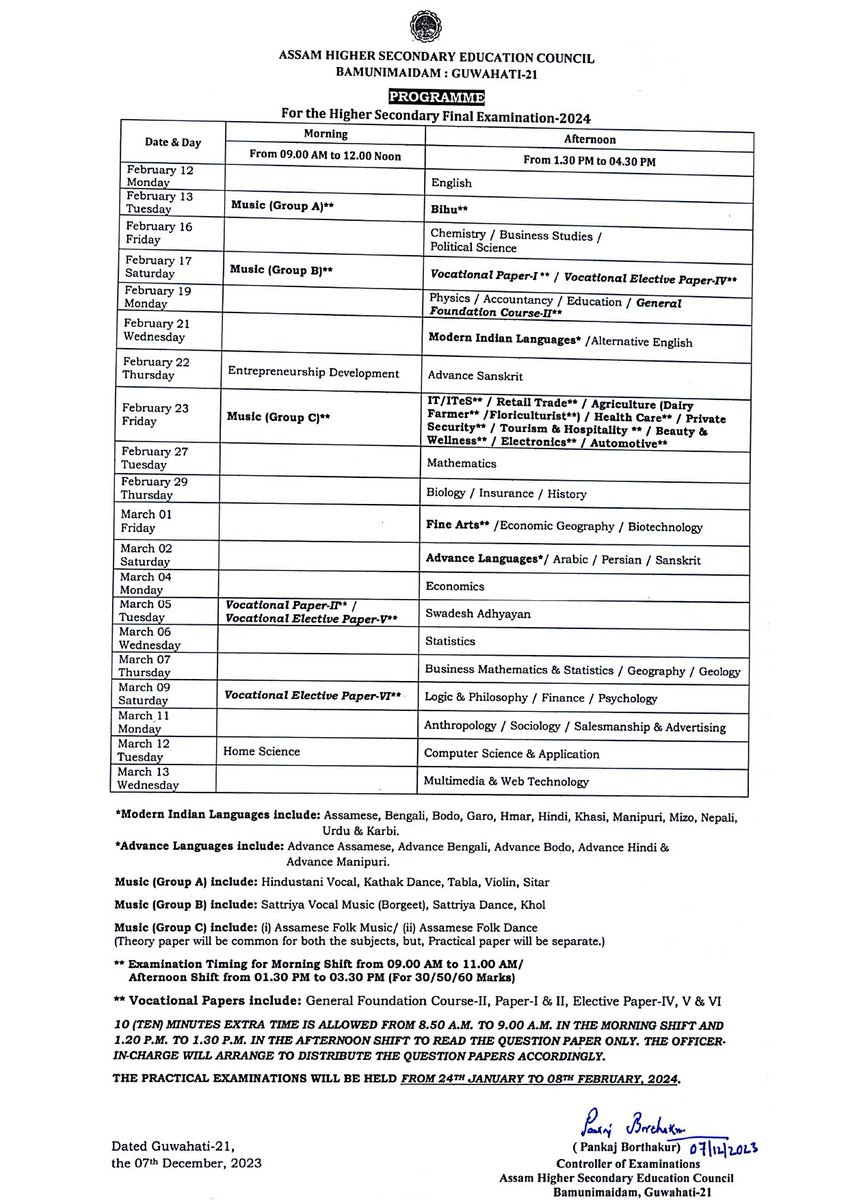 AHSEC Routine 2024 Out, Assam HS 2nd Year Exam Date PDF AHSEC Routine 2024 Out, Assam HS 2nd Year Exam Date PDF