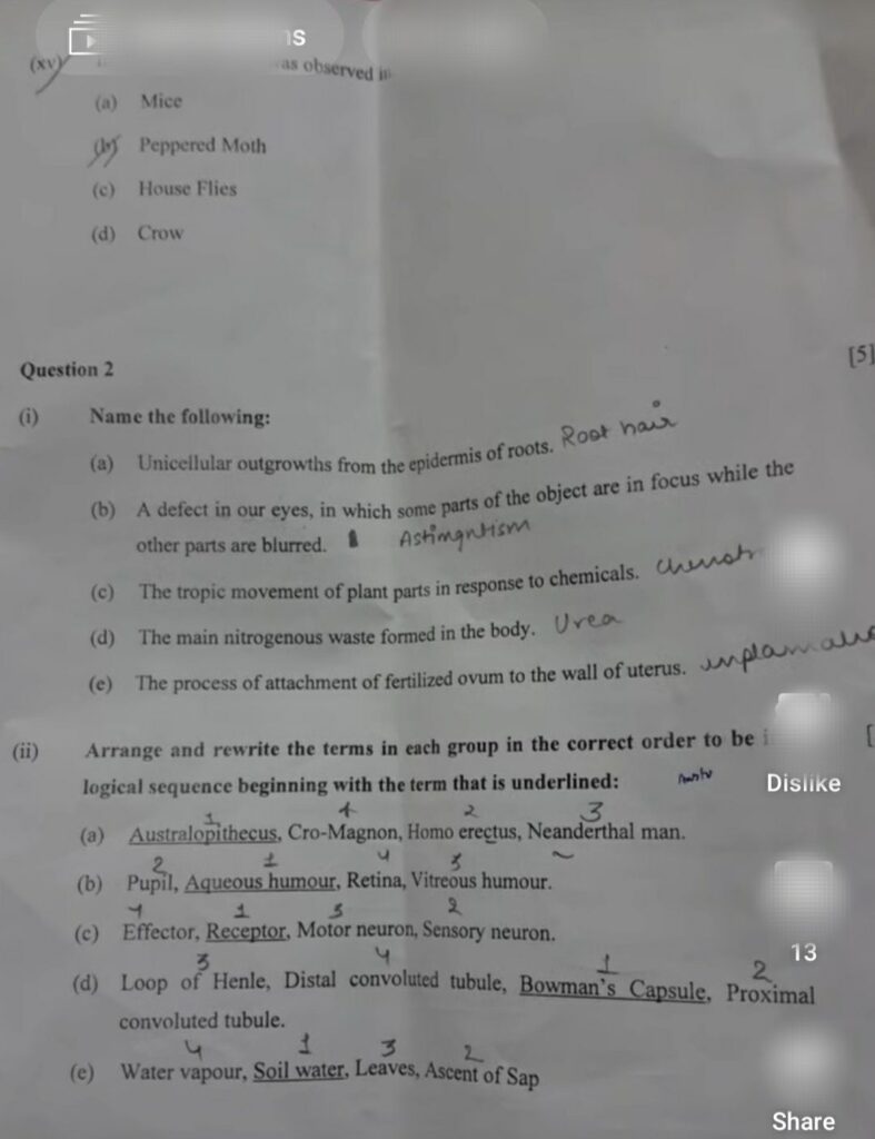ICSE 2024 Biology Question Paper, with Solved Exam Paper