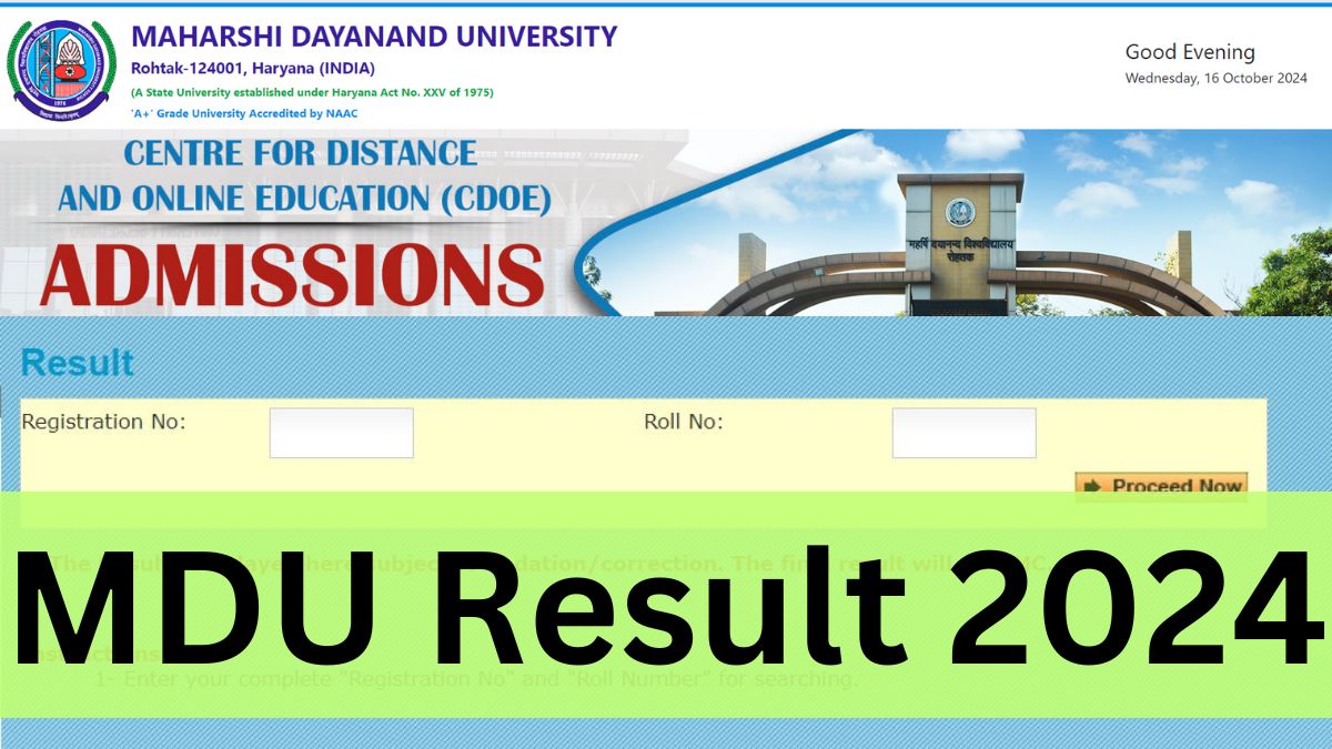 MDU Result 2024 Out, Download Maharshi Dayanand University UG, PG ...