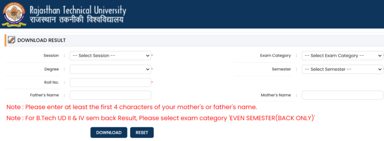 RTU Result 2024 Out, Check Rajasthan Technological University UG, PG ...
