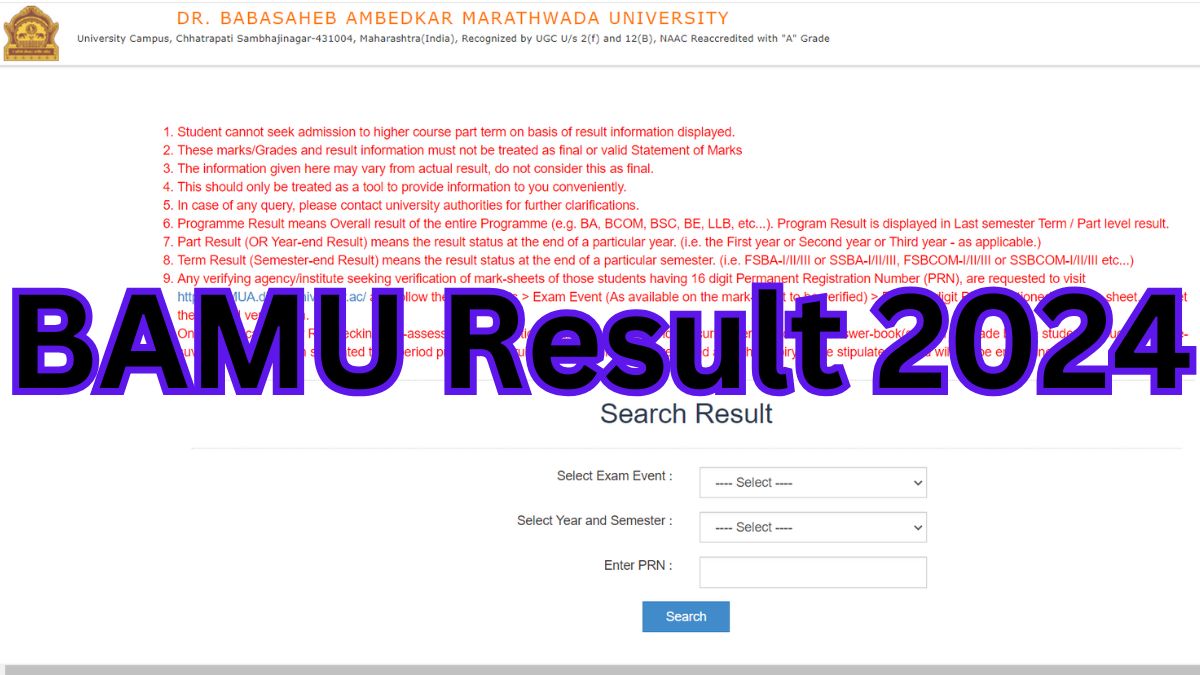BAMU result 2024 -25, Download BAMU University UG, PG Marksheet PDF