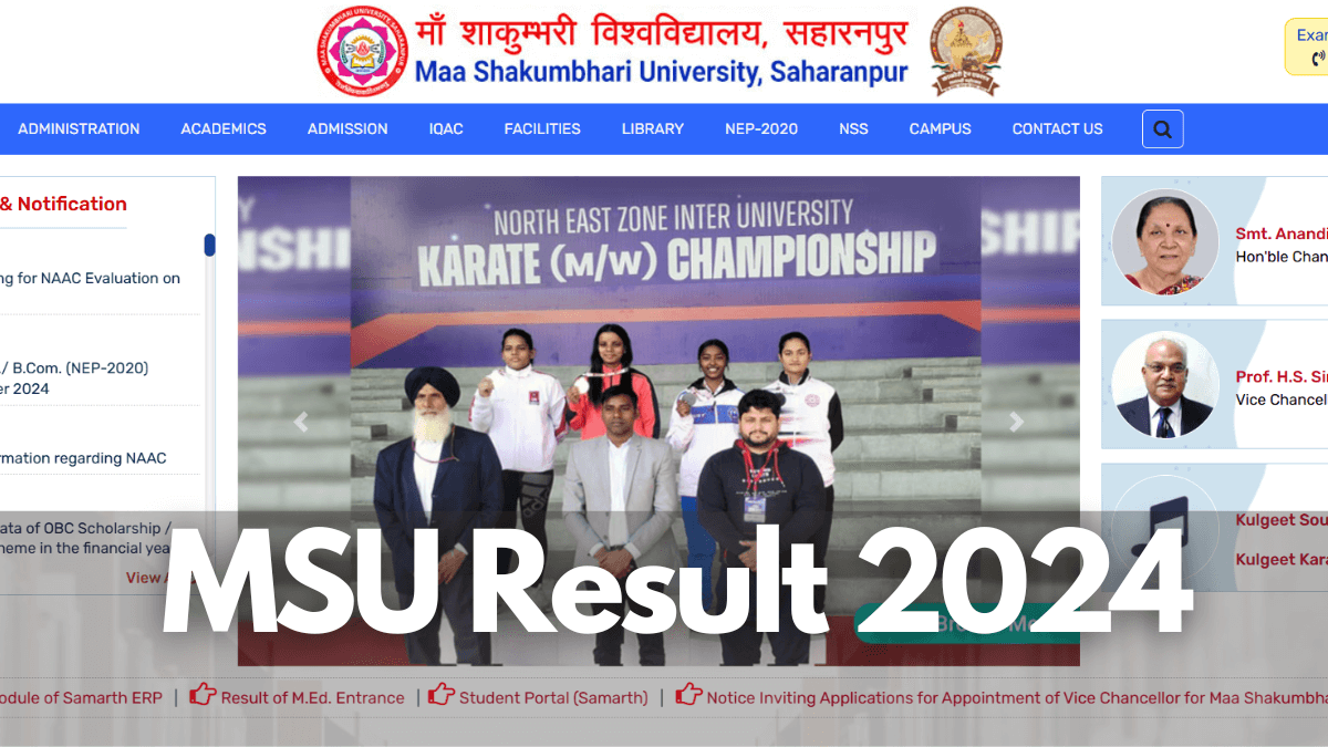 MSU Result 2024 Out, Get Maa Shakumbhari University UG, PG Marksheet ...