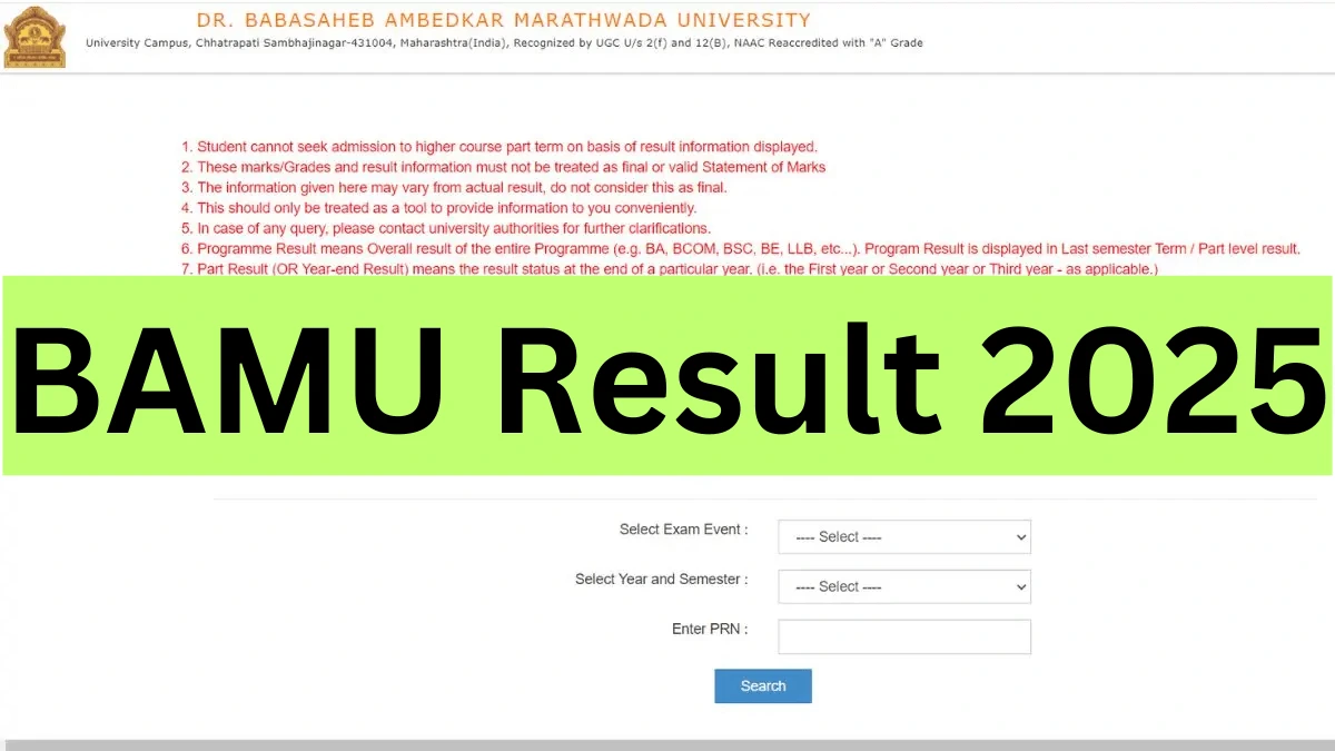 BAMU Result 2025 Out, Get BAMU University 1st, 2nd, 3rd Year Result Link