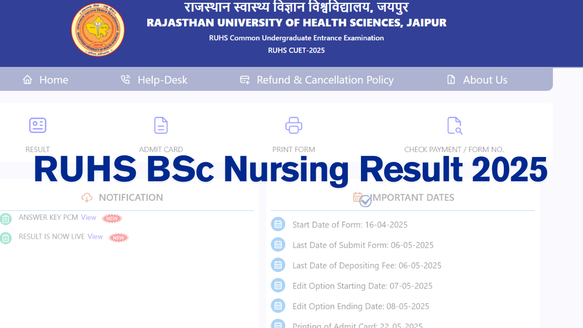 RUHS BSc Nursing Result 2025 OUT Download RUHS BSc Nursing Score Sheet