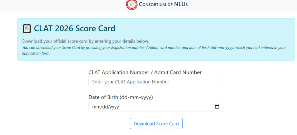CLAT Result 2026 Out, Download Scorecard at consortiumofnlus.ac.in