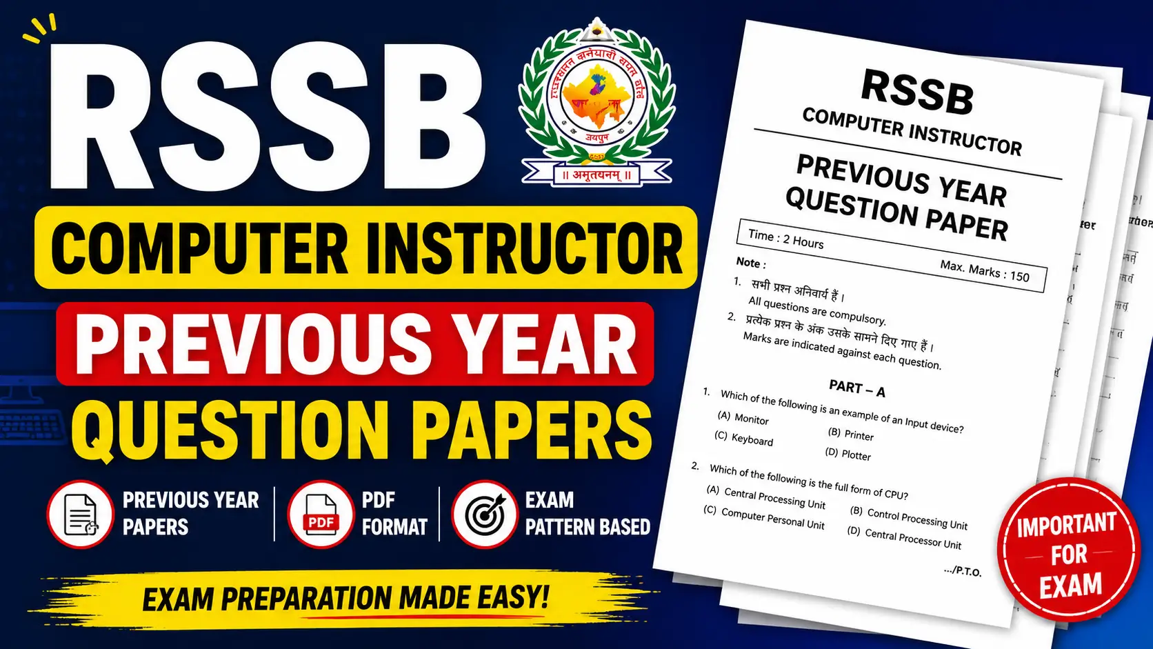 RSSB Computer Instructor Previous Year Question Papers, Download PDF