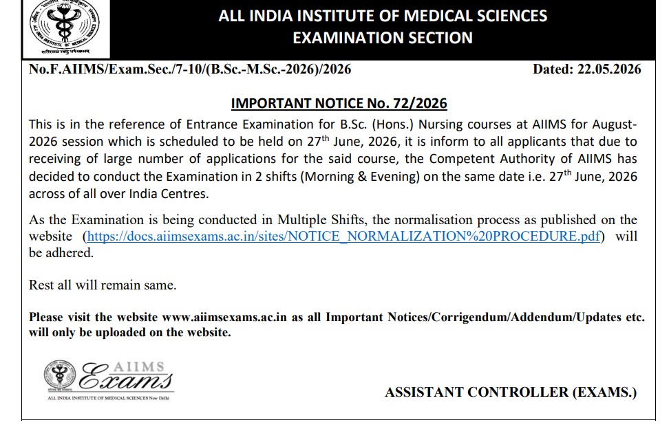 AIIMS BSc Nursing Admit Card 2026 Live @aiimsexams.ac.in, Download Post ...
