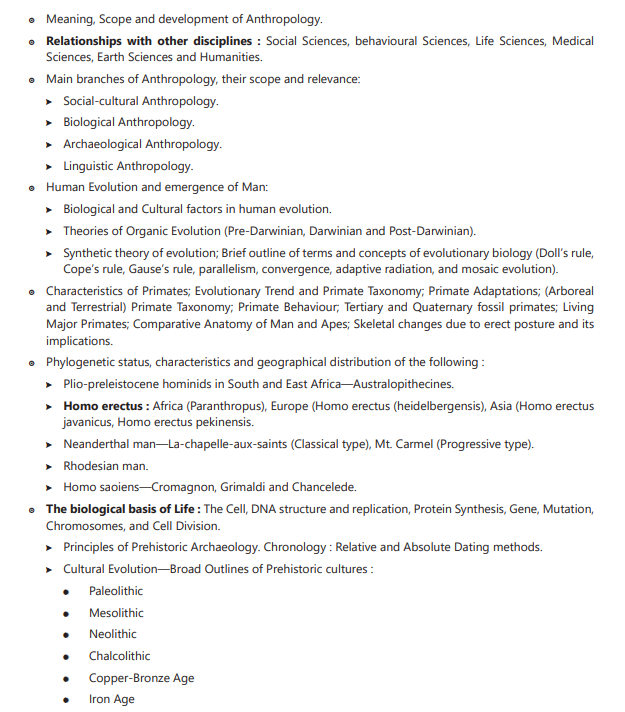 UPSC Anthropology Syllabus 2025, Mains Optional Paper PDF